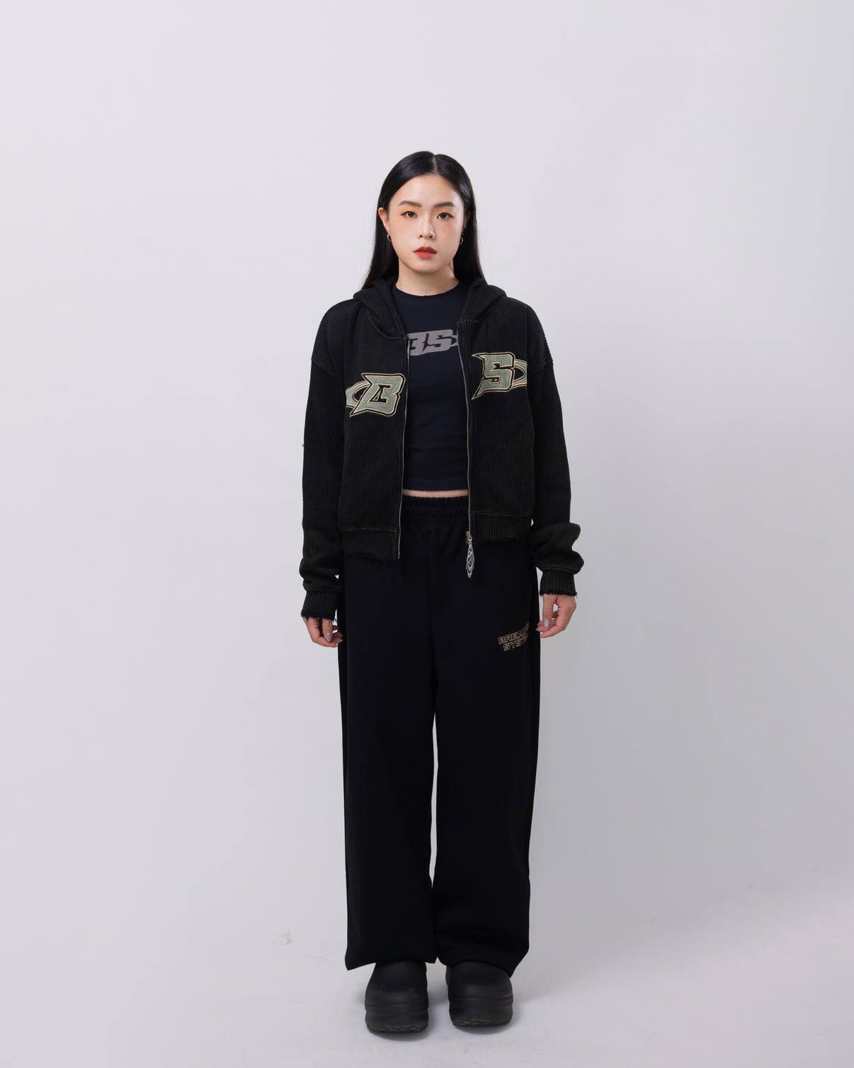 Smoke Black Distressed Zip-up Hoodie – Breaking System